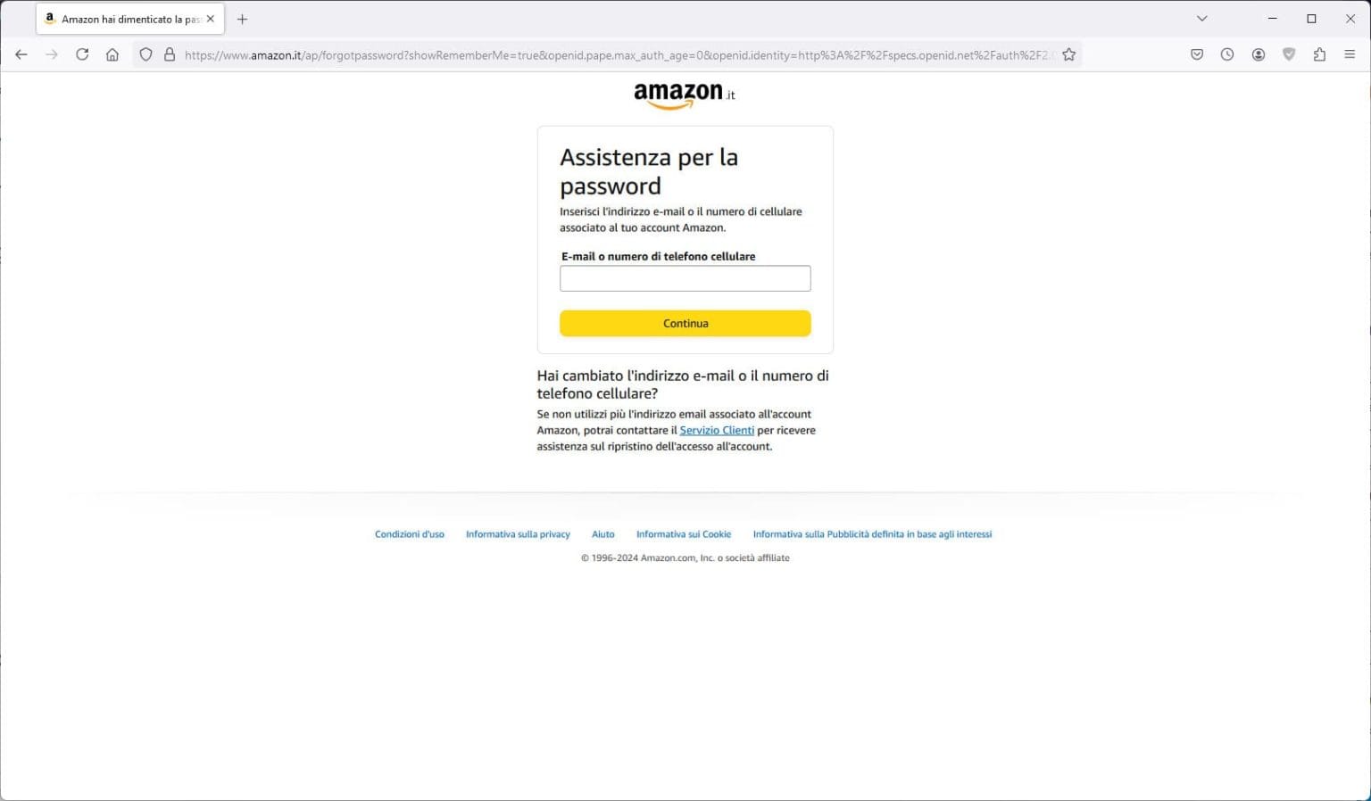 Come cambiare e recuperare password Amazon